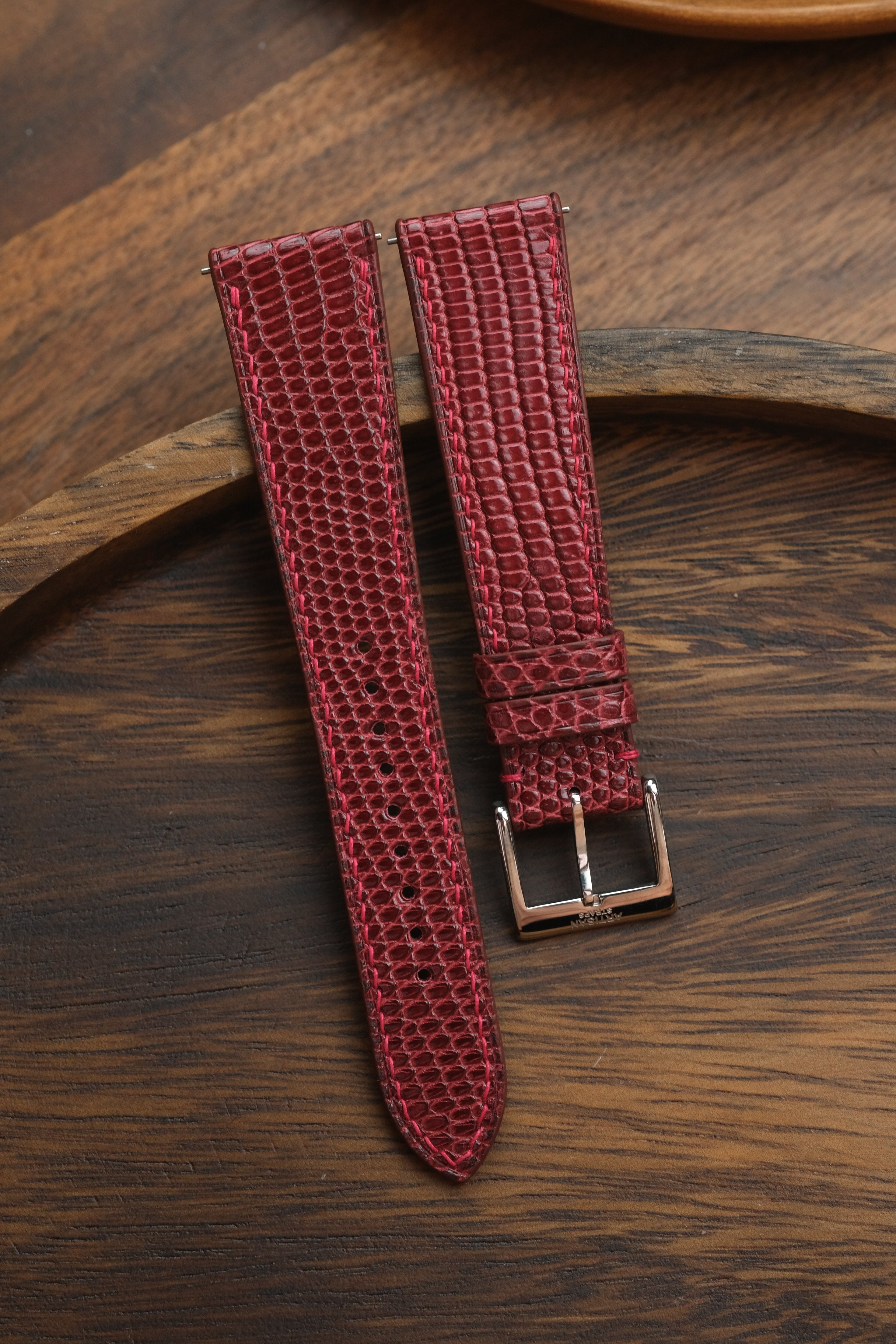 Dark Red Lizard Leather Strap - Artisan Straps