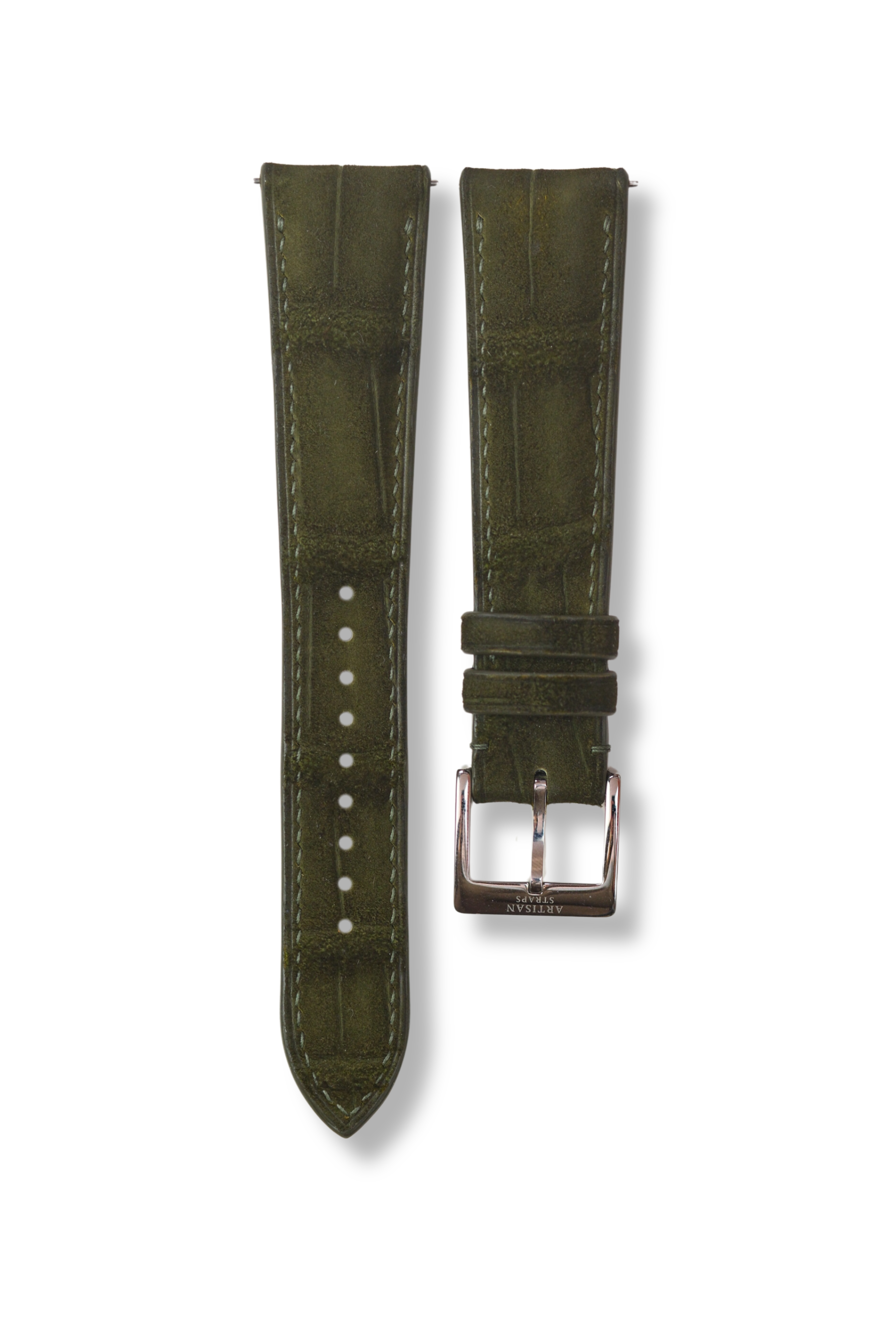 Army Green Nubuck Alligator (Padded) Leather Strap (Made-to-Order)